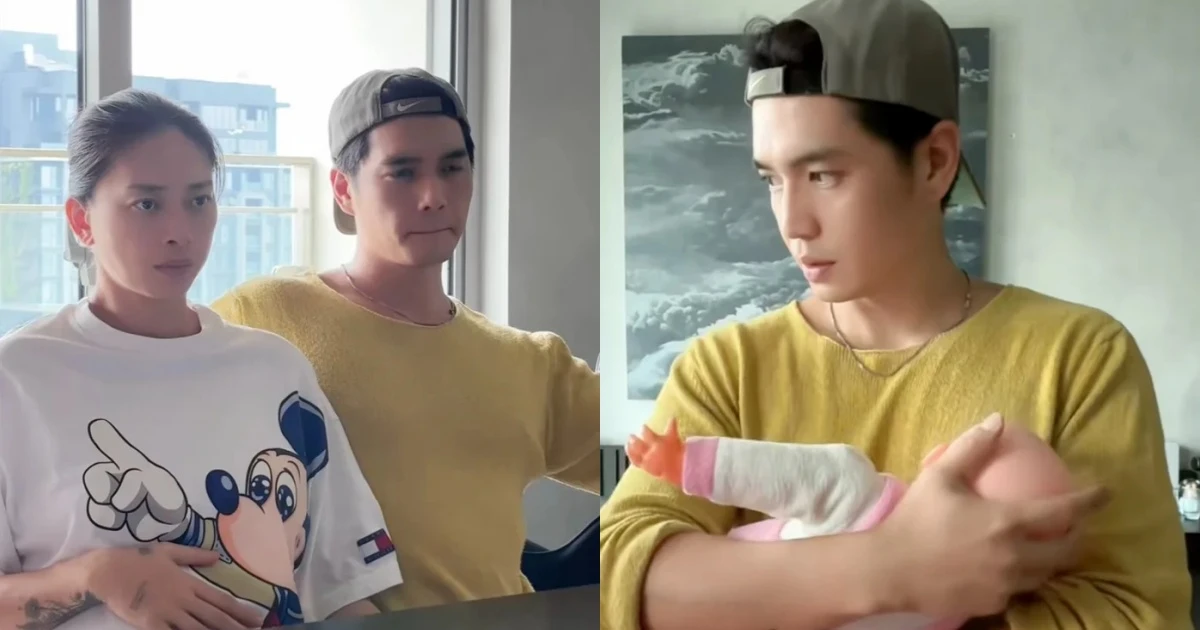 Huy Tran practiced taking care of his children, preparing to welcome the little angel, Ngo Thanh ...