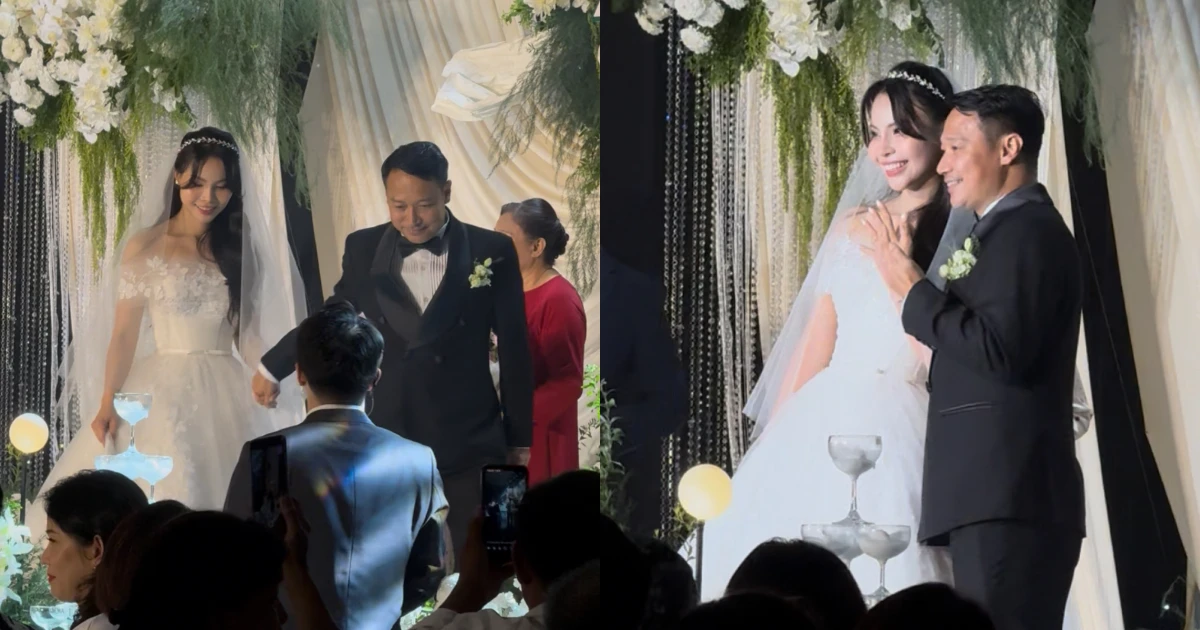 Close-up of the wedding ceremony of Coach Vu Hong Viet and BTV Thuy Anh: the outstanding beauty ...